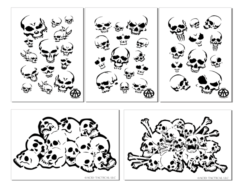 Assorted Skull Airbrush stencil set (5 Pack) - Camo Stencils for your ...