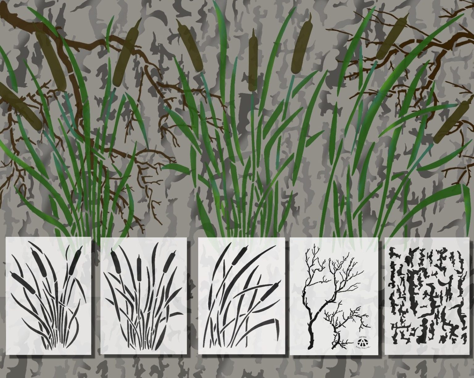 Cattail Duck Boat Camouflage Stencil Set - Camo Stencils for your ...